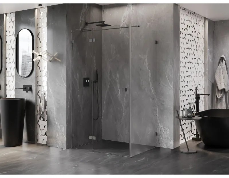 Mexen Lunar T, sklápěcí levý sprchový kout 140 x 120 cm, 8mm čiré sklo, profil grafit broušený, 834T-140-120-66-00-L