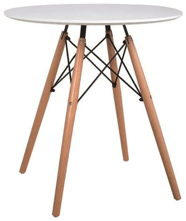 Jídelní stůl GAMIN new, průměr 60 cm, barva bílá mat, buk, kov černý, VÝPRODEJ