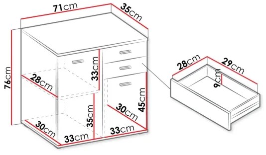 Komoda MIKE 76x71 cm bílá