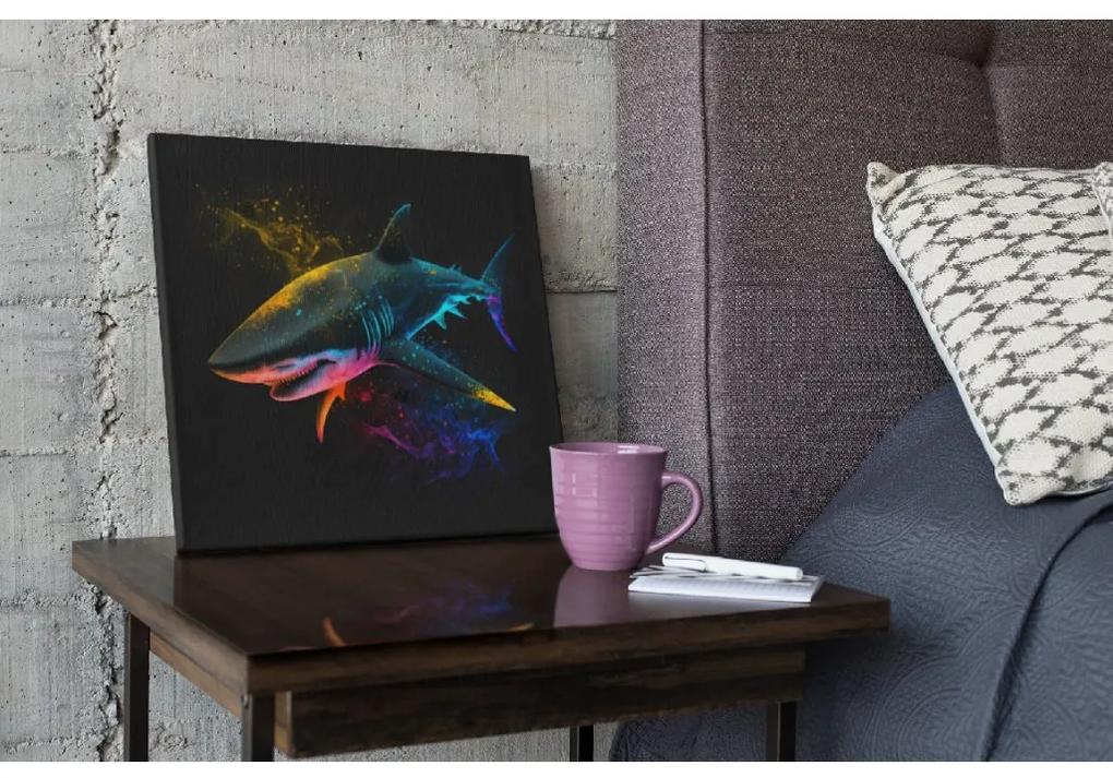 Obraz na plátně - barevný žralok FeelHappy.cz Velikost obrazu: 140 x 140 cm