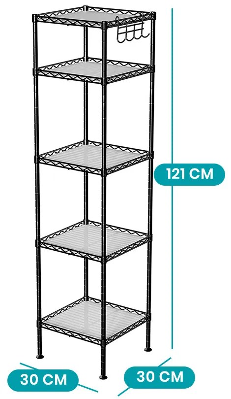 5patrový koupelnový regál 30x30x121cm