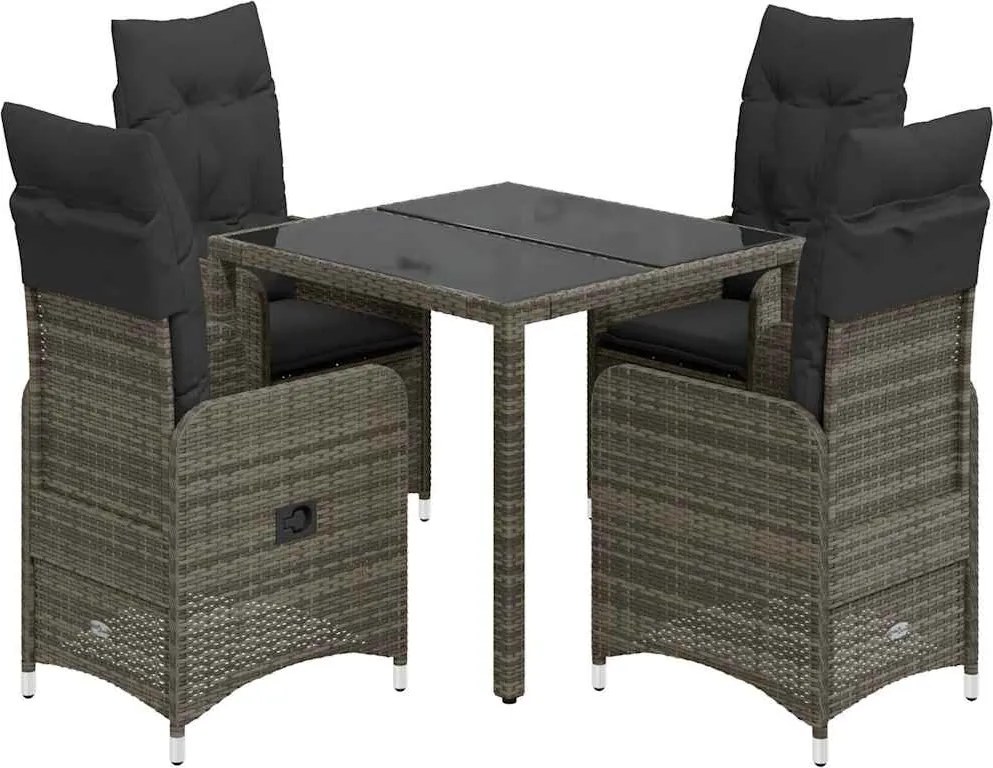 5dílný zahradní bistro set s poduškami šedý polyratan 3277032