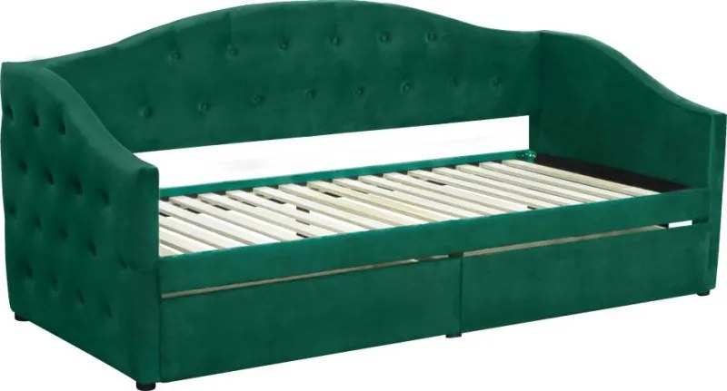 Postel ZASKA 90x200 s úložným prostorem, zelená Velvet látka Kondela 0000396163