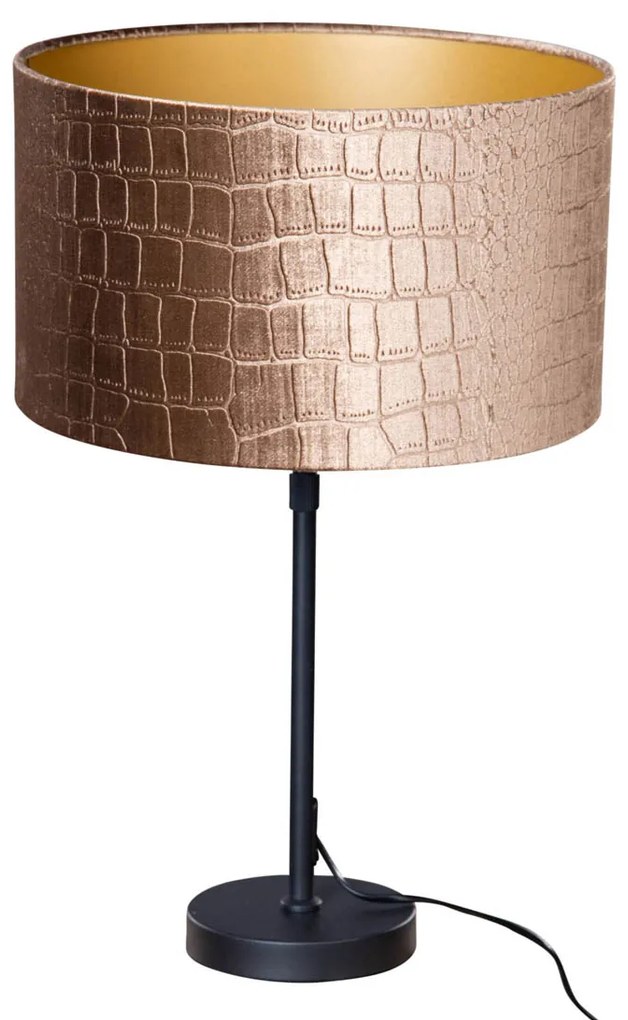 Stolní lampa černá s sametovým stínidlem, krokodýlí design 35 cm - Parte Biano.cz