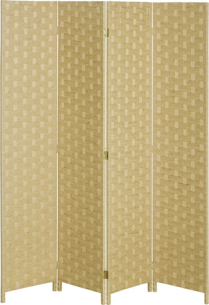 HOMCOM Dělicí stěna 4 panely 159,5x169,5 cm Skládací separator s dekorem z papírového provazu pro ložnici a obývací pokoj Hnědá | Aosom