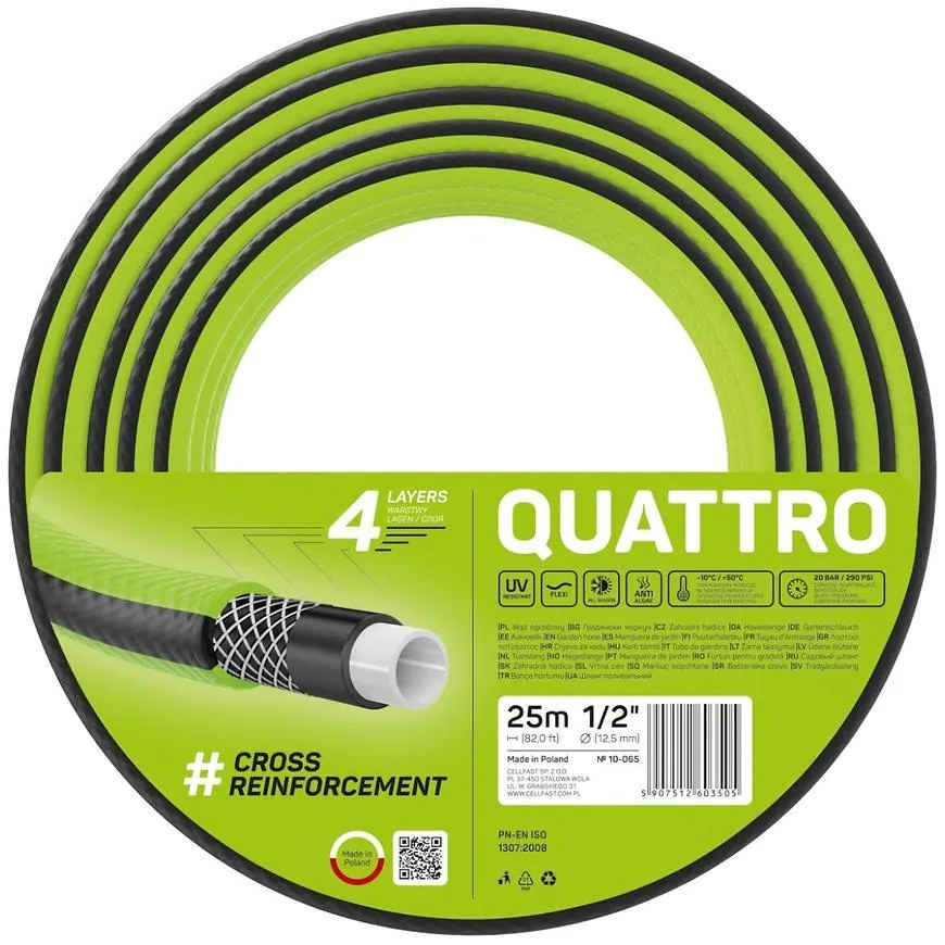 ZAHRADNÍ HADICE 4-VRSTVÁ QUATTRO 1/2" DÉLKA 25M, 10-065