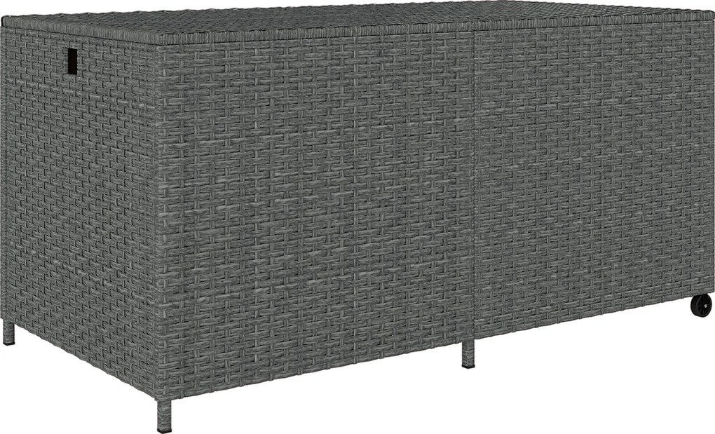 Outsunny 650 l voděodolný ratanový úložný box s víkem, kolečky a úložištěm – UV-odolná zahradní truhla pro patio, terasu, balkon | 150 x 75 x 74 cm –
