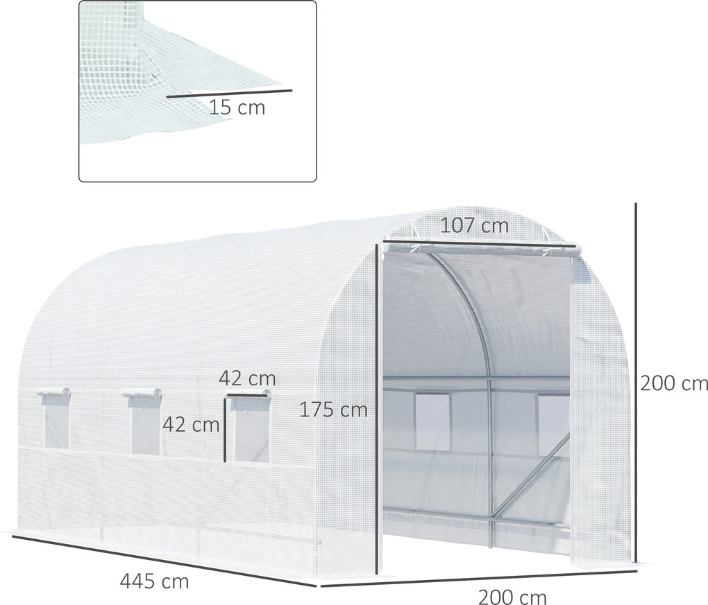 Fóliový skleník Outsunny 450x200x200 cm, robustní skleník s fólií odolnou proti UV záření | Aosom.de