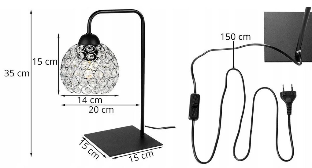 Stolní lampa Crystal, 1x stříbrné křišťálové stínítko