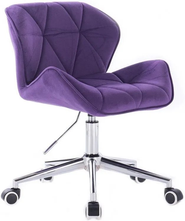 Kosmetická židle MILANO VELUR na stříbrné podstavě s kolečky - fialová