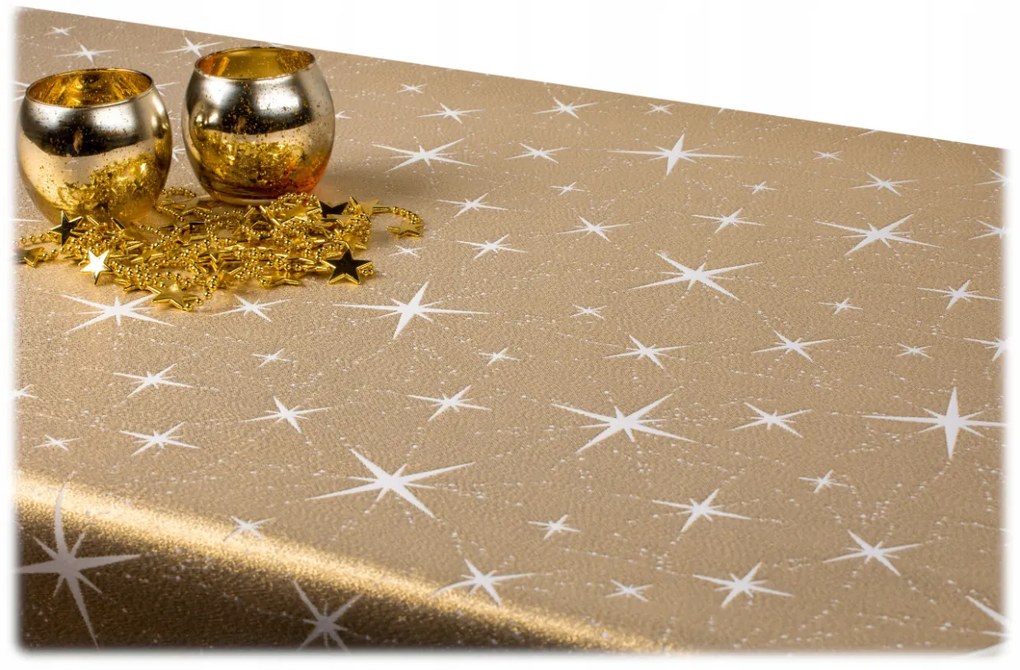 Voděodolný, oboustranný Vánoční ubrus, více rozměrů, hvězdy, bílá-zlatá Barva: Bílá/zlatá, Rozměr: 110x110cm