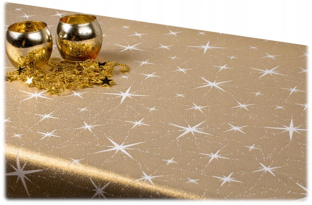 Voděodolný, oboustranný Vánoční ubrus, více rozměrů, hvězdy, bílá-zlatá Barva: Bílá/zlatá, Rozměr: 120x130cm