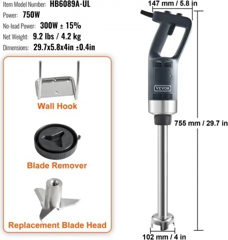 Komerční ponorný mixér Ruční mixér pro velké zatížení 750 W – HB6089 A-GS