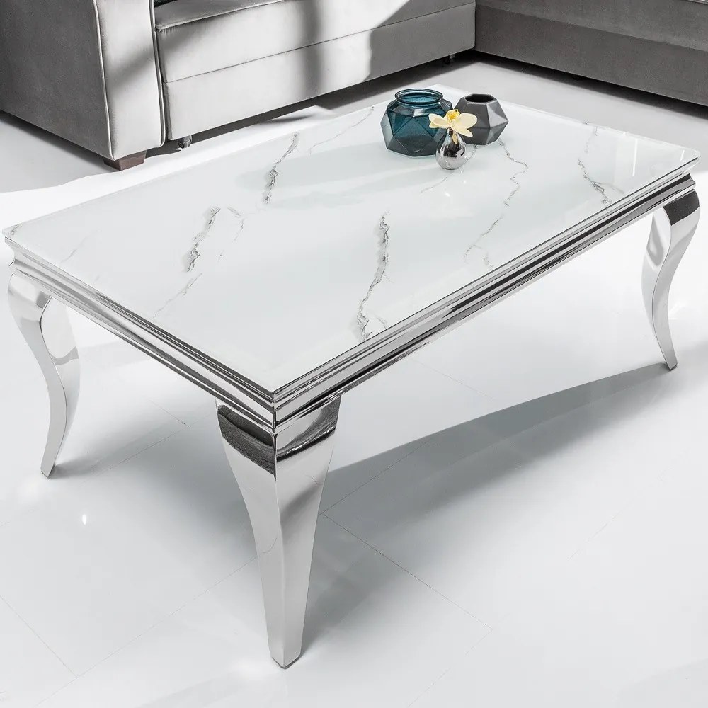Massive home | Konferenční stolek MODERN BAROCCO 100 CM SILVER mramorový vzhled