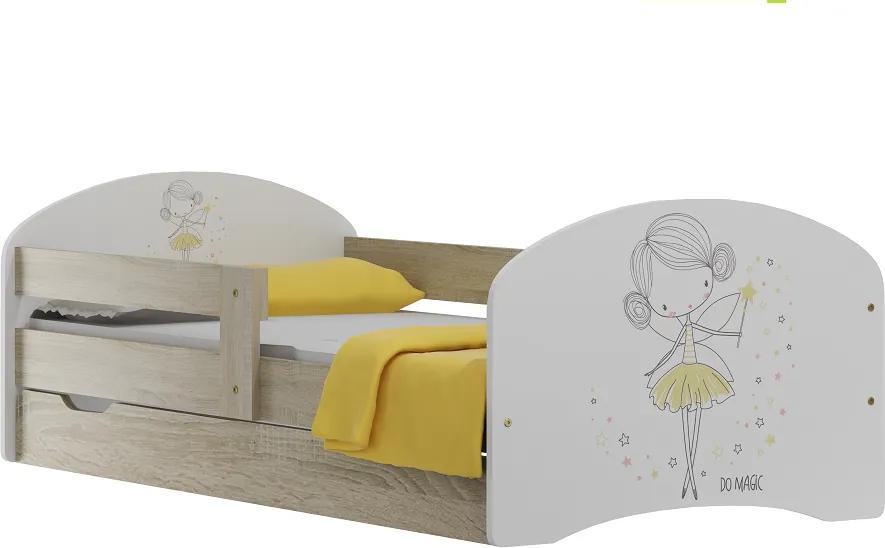 Dětská postel s motivem FAIRY Rozměr: 200x90, Matrace: bez matrace, Barevná kombinace: OŘECH TMAVÝ / BÍLÁ