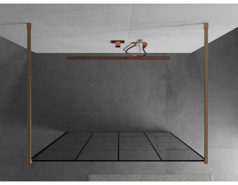 Mexen Kioto, sprchová zástěna Walk-In 130 x 200 cm, 8mm sklo černý vzor, ​​měděný matný profil, 800-130-002-65-77