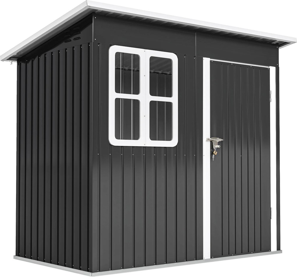 Zahradní Kůlna Outsunny 2,55m², Kůlna s Pultovou Střechou, 221 x 133 x 190/173 cm, Nářaďová Kůlna s Zamykatelnými Dveřmi, Okno, Garáž na Kolo, Ocelov…