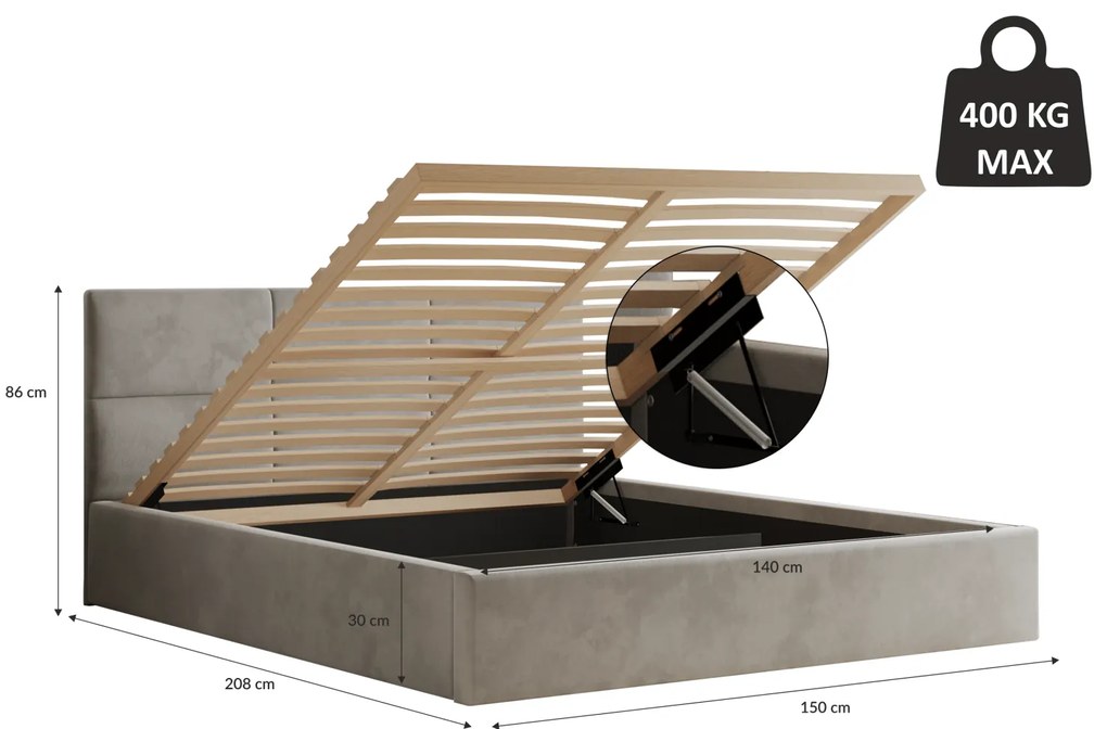 Postel TIVOLI 140x200 zelená s úložným prostorem