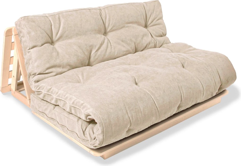 Marior Home Rozkládací futonové křeslo / pohovka Layti - 140 cm / Krémová / Surový buk