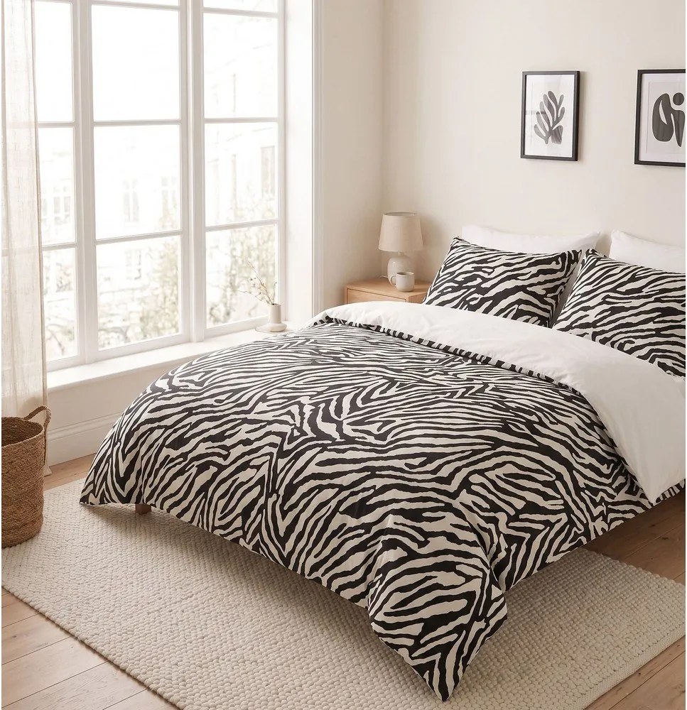 Černé povlečení na jednolůžko 200x140 cm Zebra – Mijolnir
