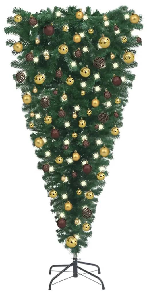 3078016 vidaXL Obrácený umělý vánoční stromek s LED diodami sada koulí 180 cm