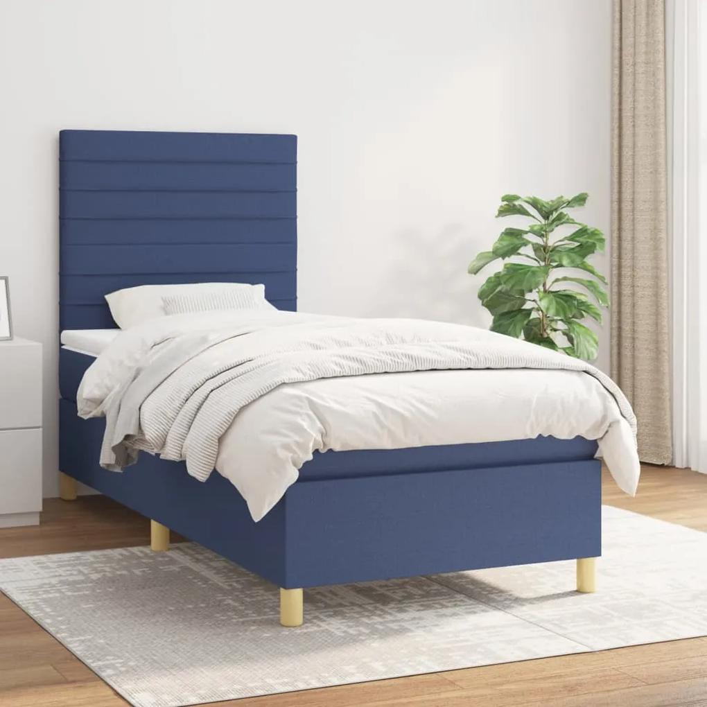 vidaXL Box spring postel s matrací 90x200 cm textil [3142388] Barva: Modrá