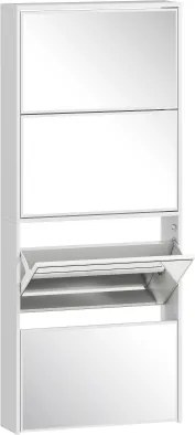 HOMCOM úzká skříňka na boty se zrcadlem a 4 klapkami pro 12 párů bot, 63x17x146 cm, bílá