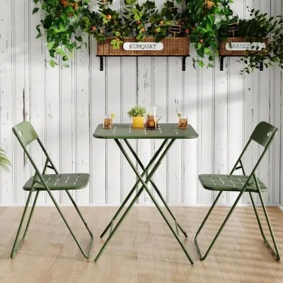 Aosom 3dílná skládací bistro souprava z oceli, s 2 židlemi + 1 stolem, zelená