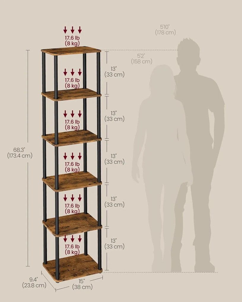 Regál Vasagle Niron 173 cm černý/hnědý