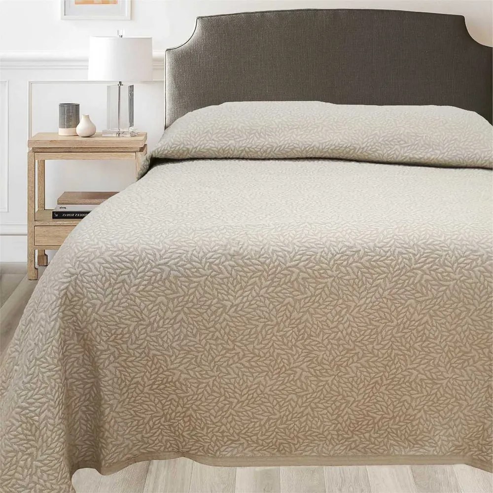 Forbyt Přehoz na postel LEAF béžový, lístkový vzor, 240x260cm, dvojlůžkový