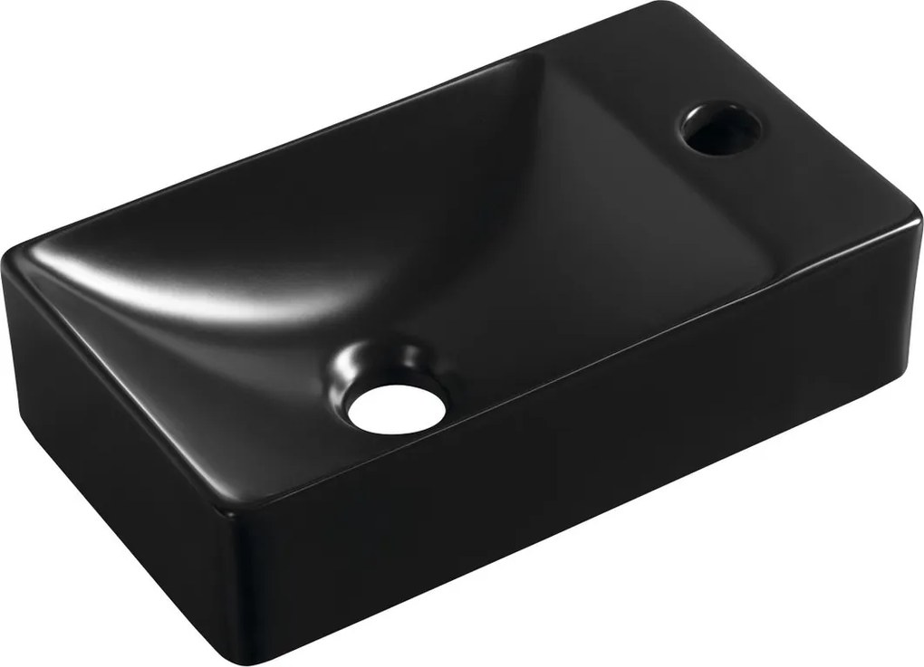 Sapho Sapho, MARGITHA keramické umyvadlo 38x22cm, otvor pro baterii vpravo, černá mat, MGT3822B