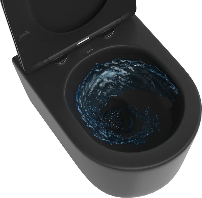 Mexen Sofia, závěsná WC mísa 490x360x355 mm, Rimless Tornádo + WC sedátko z duroplastu, černá matná, 30540185T