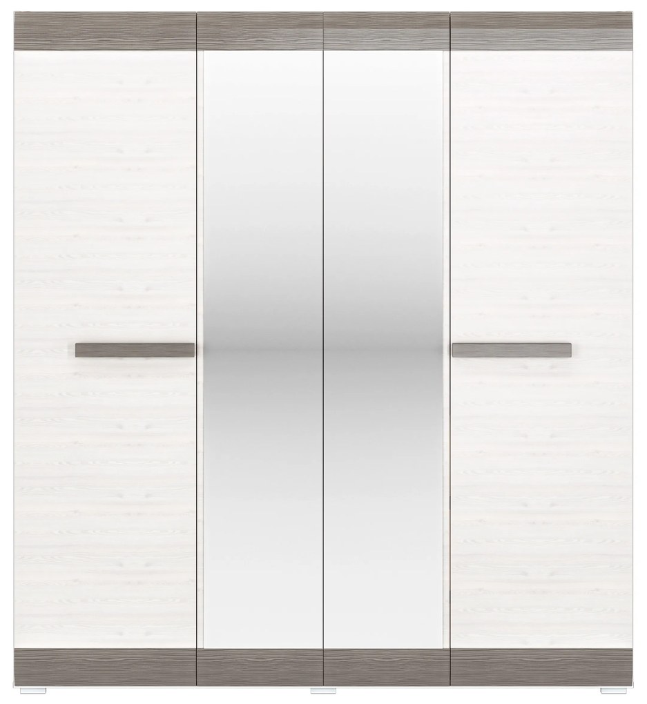 skříň čtyřdveřová Blanco 28 z zrcadlem 183 cm - Borovice sNezna / new grey