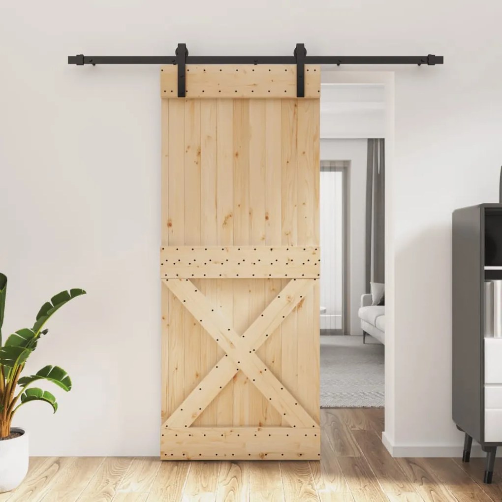 Posuvné Dveře S Kováním 85 X 210 Cm Masivní Borové Dřevo