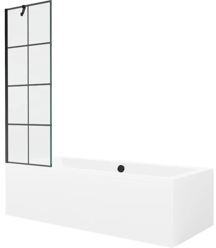 Mexen Cube obdélníková vana 170 x 80 cm s krytem a jednokřídlým zástěnou 60 cm, černý vzor - 550517080X9506007077