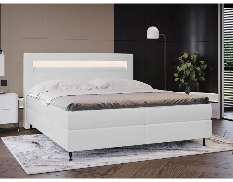 Kontinentální postel s osvětlením Eurybia, Rozměr postele: 140 x 200 cm, Potah: Ekokůže Soft 017 (bílá)