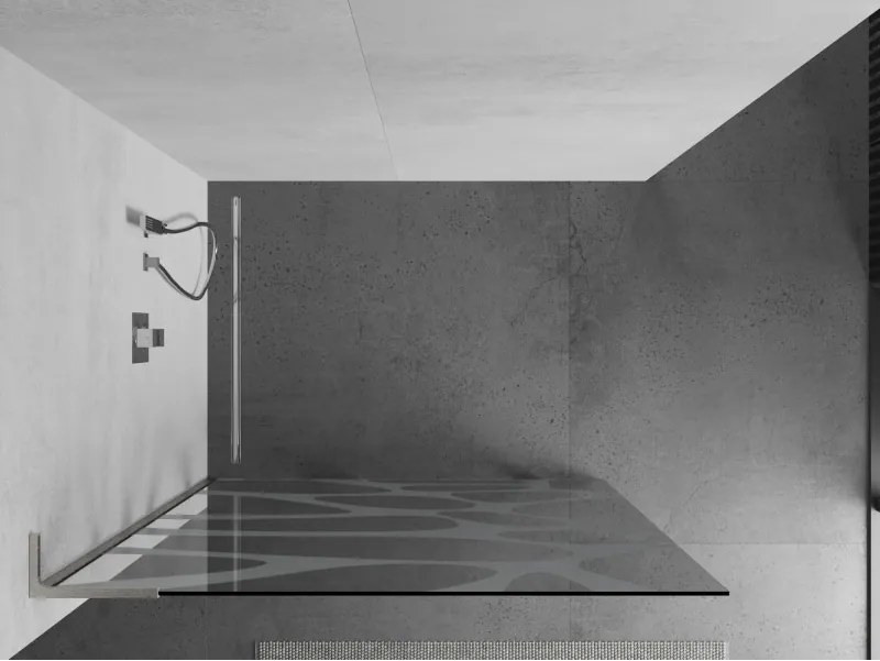 Mexen Kioto L, sprchová zástěna Walk-In 110 x 200 cm, 8mm čiré sklo bílý vzor, broušená ocel profil, 800-110-103-97-97