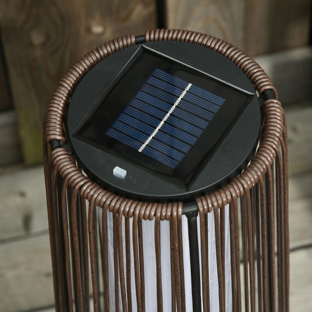 Solární lampa Outsunny, zahradní lampa, ratanové solární světlo, automatické LED, hnědá, 21,5 x 21,5 x 61 cm | Aosom