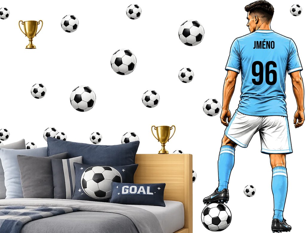 Fotbalista dres jméno na přání fotbalová samolepka na zeď arch 33 x 75 cm
