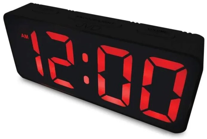 JVD Digitální černý moderní budík do el. sítě JVD SB524.2 s červenými LED číslicemi
