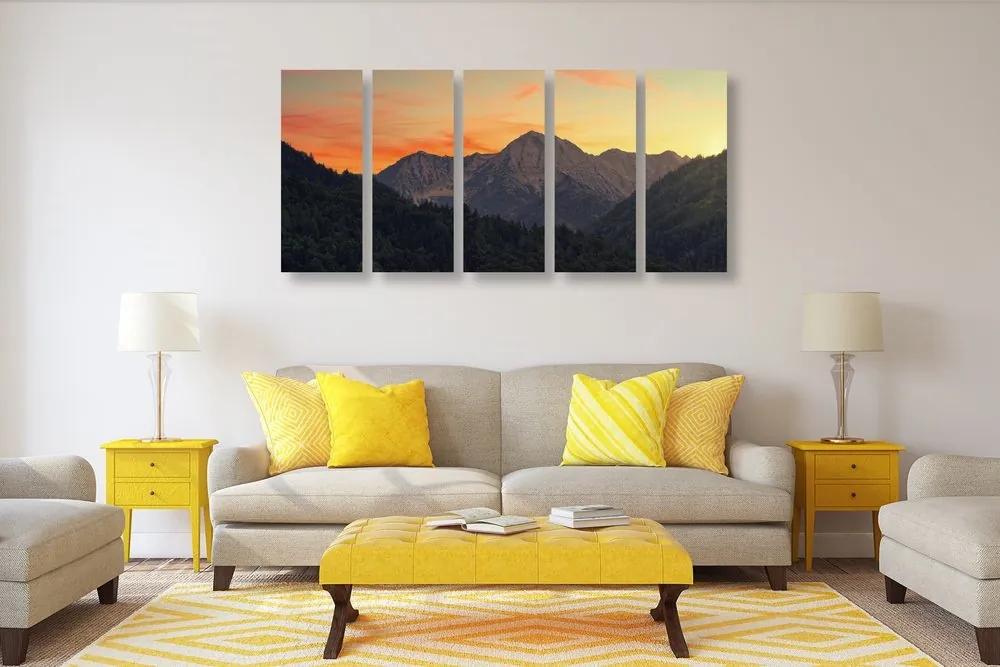 5-dílný obraz západ slunce na horách - 200x100 cm