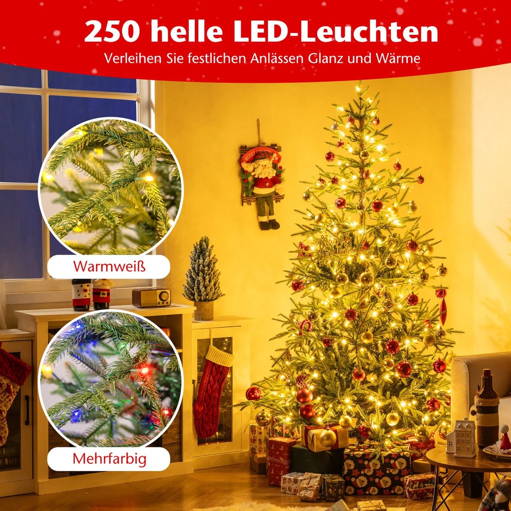 Costway 180 cm Umělý vánoční stromeček s 250 Vícebarevná LED světla Umělý
