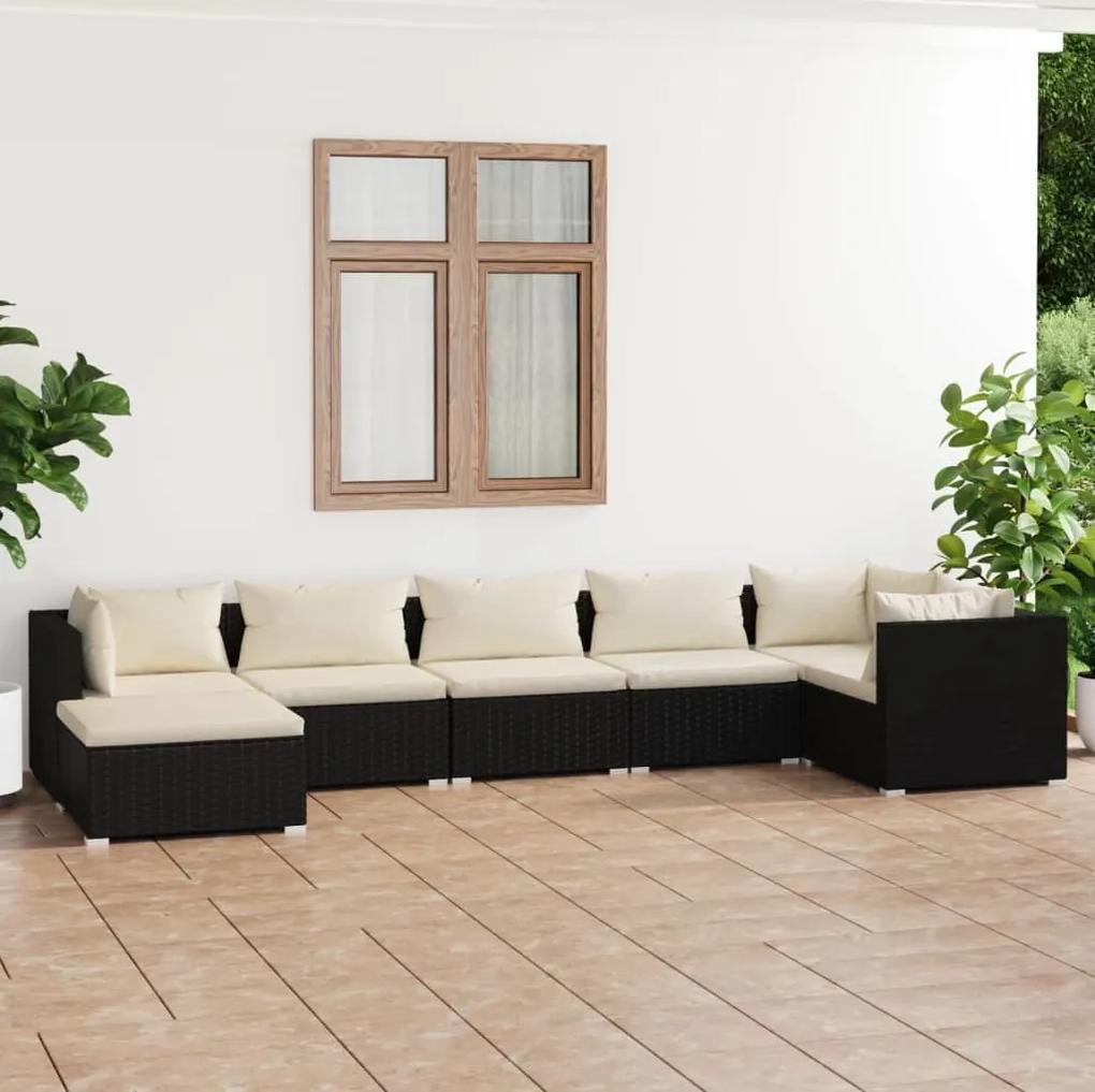 vidaXL 7dílná zahradní sedací souprava s poduškami polyratan [3101830] Barva: Černá a krémová