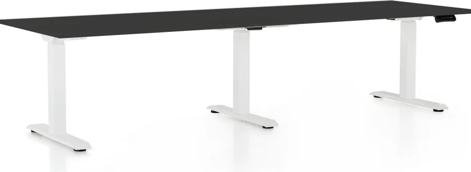 Výškově nastavitelný stůl OfficeTech Long, 260 x 80 cm, bílá podnož, černá