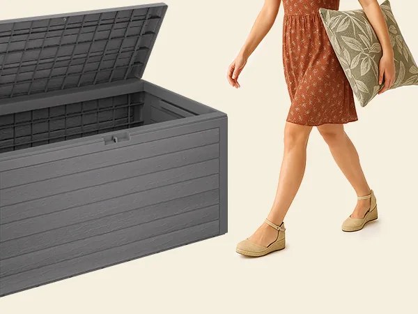 Zahradní úložný box Woody 280L šedý dekor dřeva voděodolné