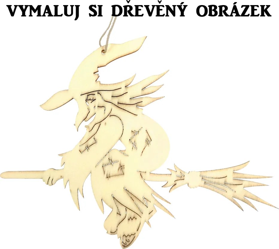 AMADEA Dřevěný obrázek k vymalování čarodějnice 13 cm