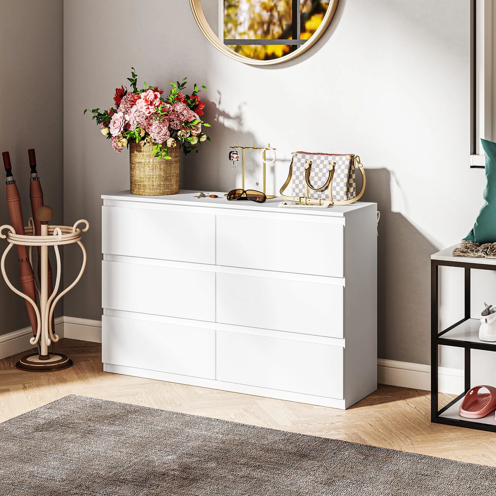 HOMCOM komoda s 3 zásuvkami, moderní bezúchytový design pro obývací pokoj, ložnici a předsíň – bílá (112 × 34 × 75 cm)