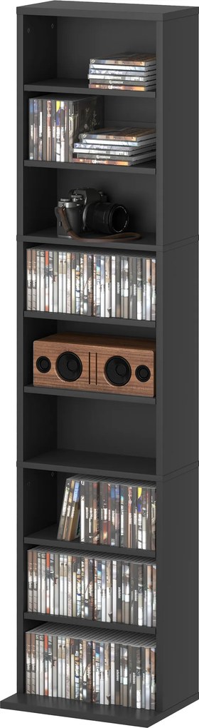 HOMCOM knihovna s 9 policemi pro 260 CD, moderní design, CD regál z dřevotřísky, 33x24x140 cm, černá
