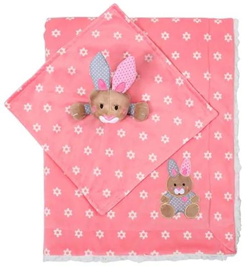 Baby Ono Oboustranná deka 75x100 cm s usínáčkem 30x30 cm - růžová zajíček