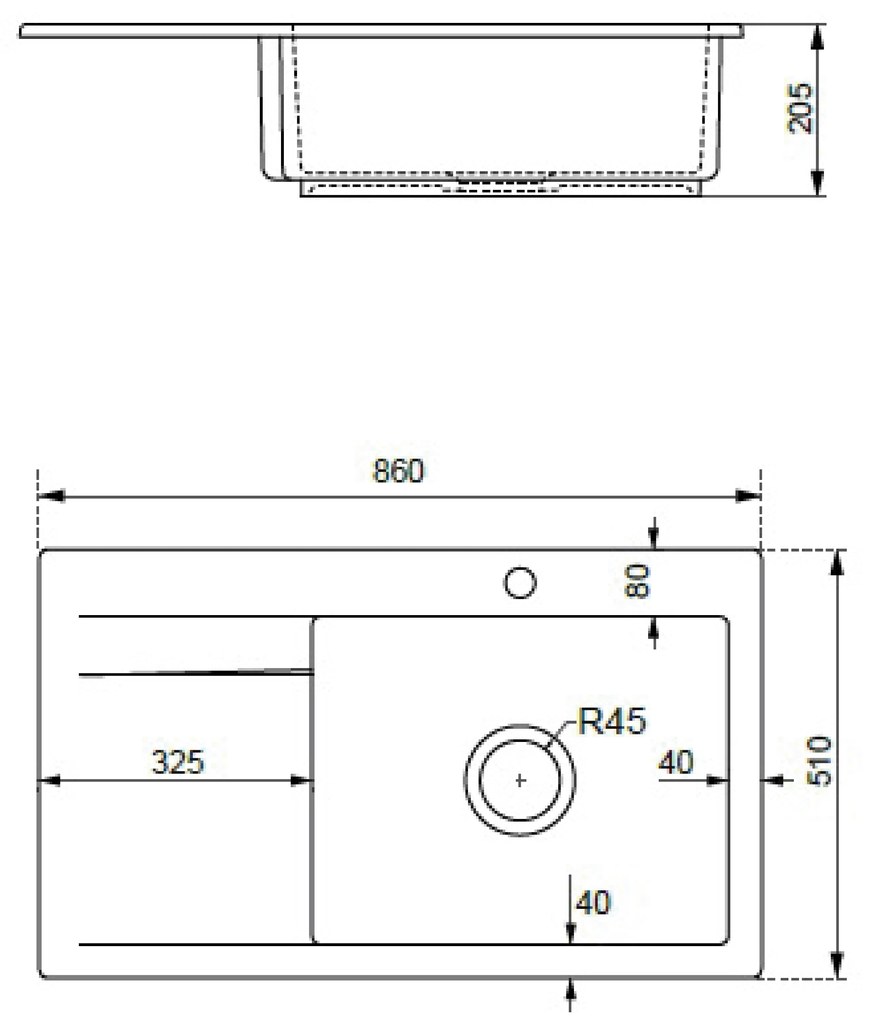 Sapho, AVORIA keramický dřez s odkapávací plochou 86x51 cm, bílá